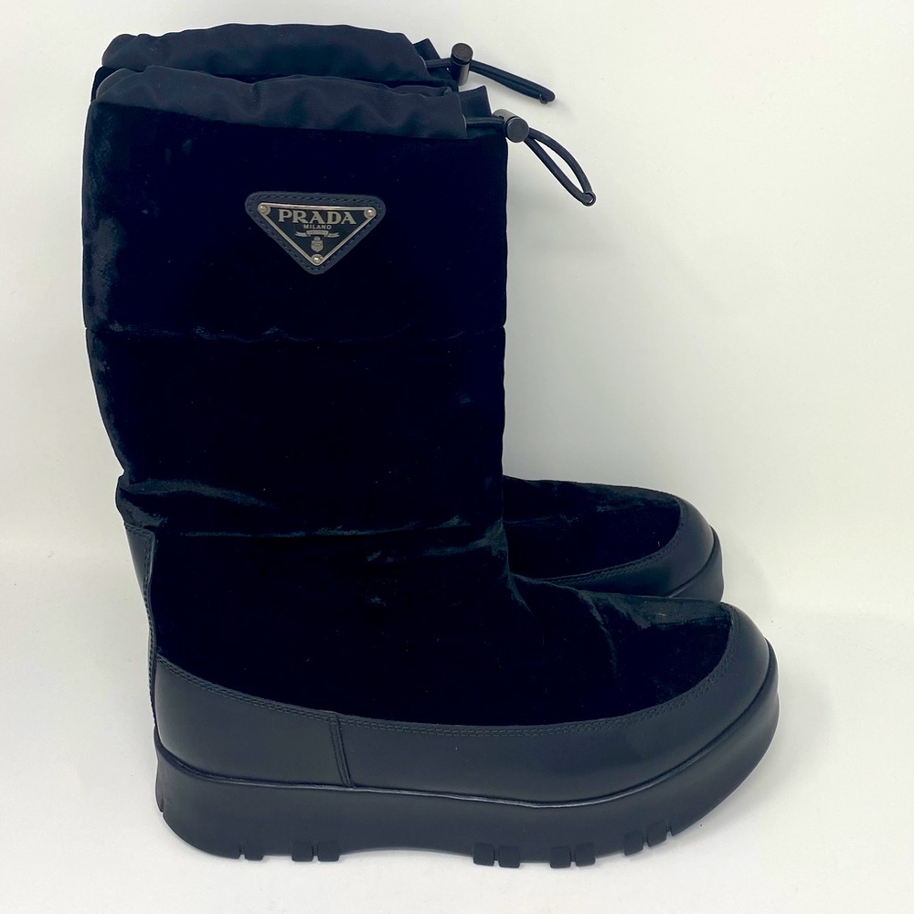 Prada Linea Rossa Platform Velvet Snow Boots - Gem